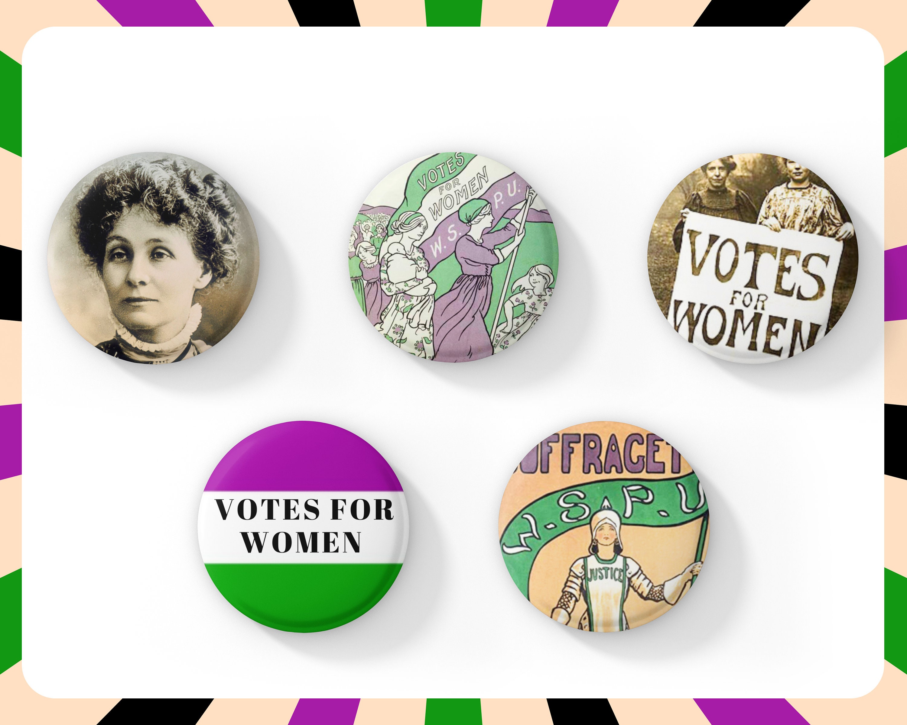 Suffragettes Pin Badges | Emmeline Pankhurst | Women's Rights | Votes ...