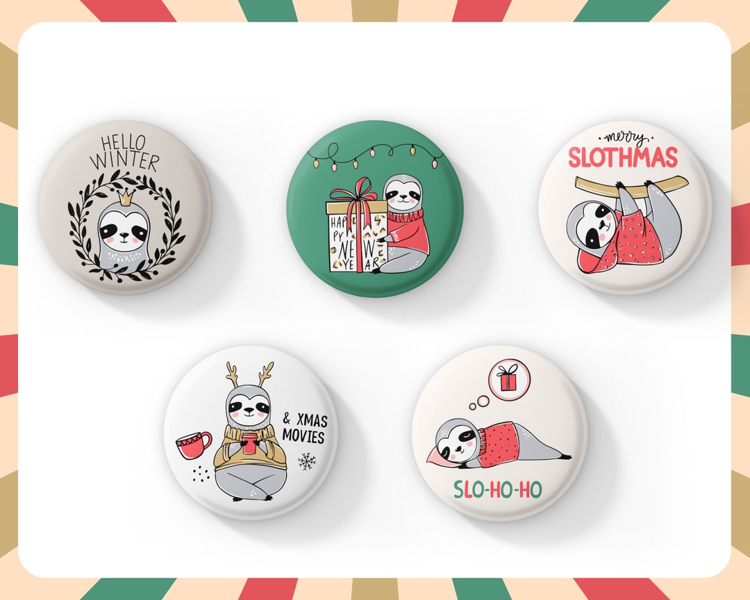 Christmas Sloth Pin Badges, Xmas Stocking Filler, Advent Calendar ...