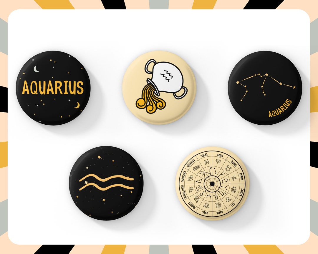 Aquarius Pin Badges Zodiac Sign Birthday Button Star Constellation ...