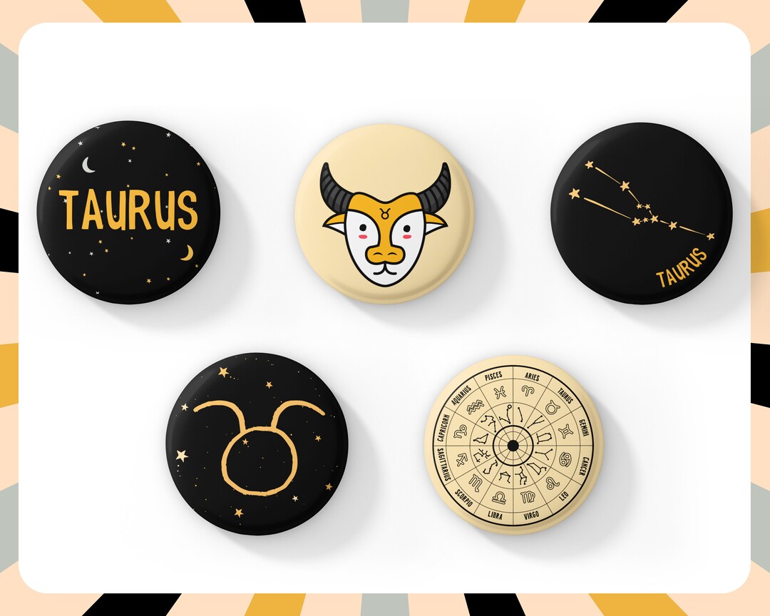 Taurus Pin Badges | Zodiac Sign | Birthday Button | Star Constellation ...