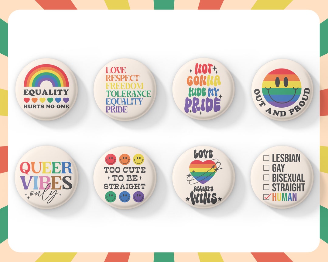 Gay Pride Pin Badges | LGBTQ | Pride Month | Inclusivity | Rainbow Flag | Love is Love | Protect ...