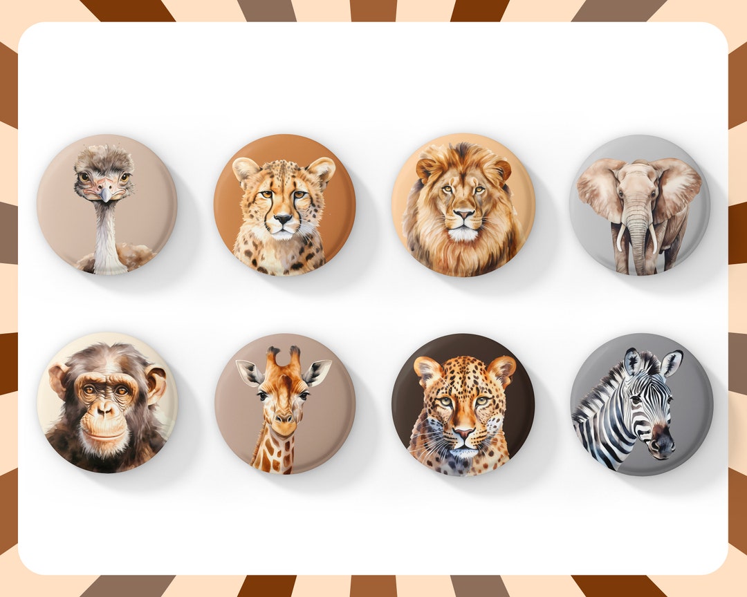 Safari Animals Pin Badges, Jungle Animals, Zoo Theme, Zebra, Elephant ...