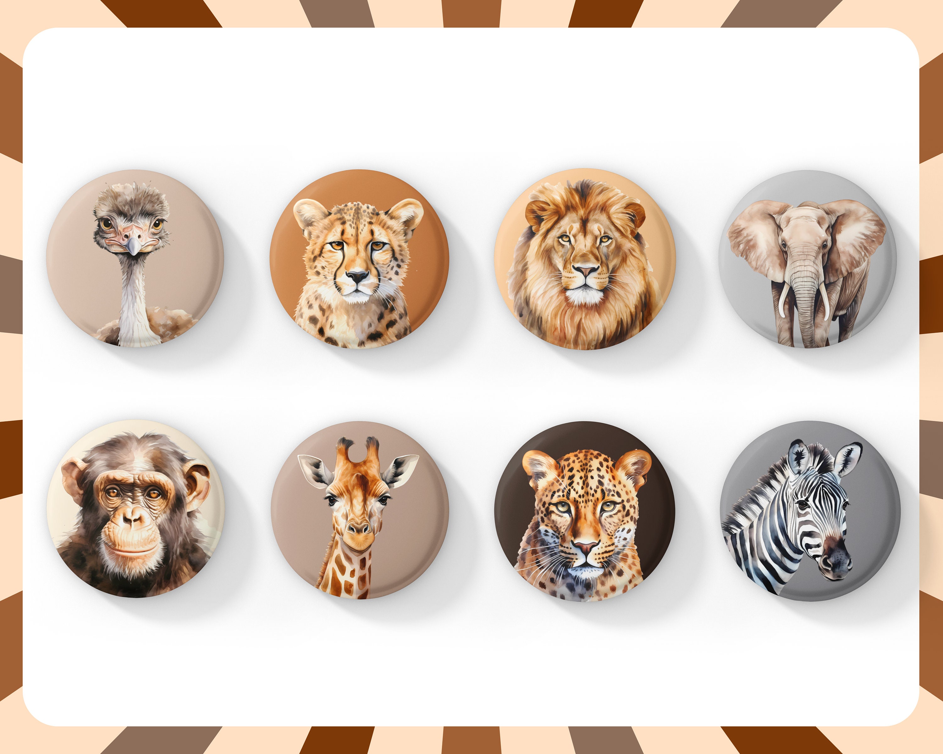 Safari Animals Pin Badges Jungle Animals Zoo Theme Zebra - Etsy Australia