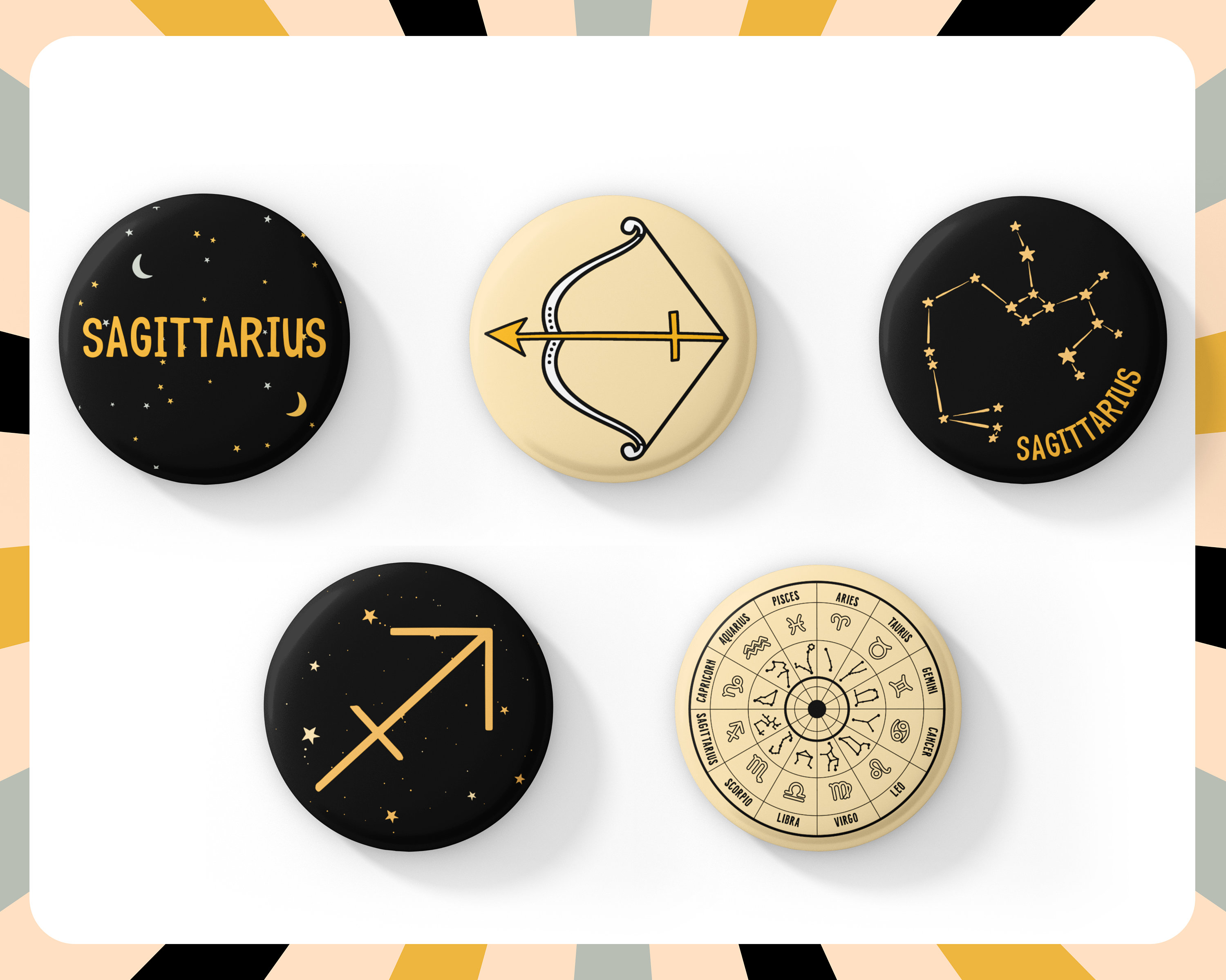 Sagittarius Pin Badges Zodiac Sign Birthday Button Star Constellation ...