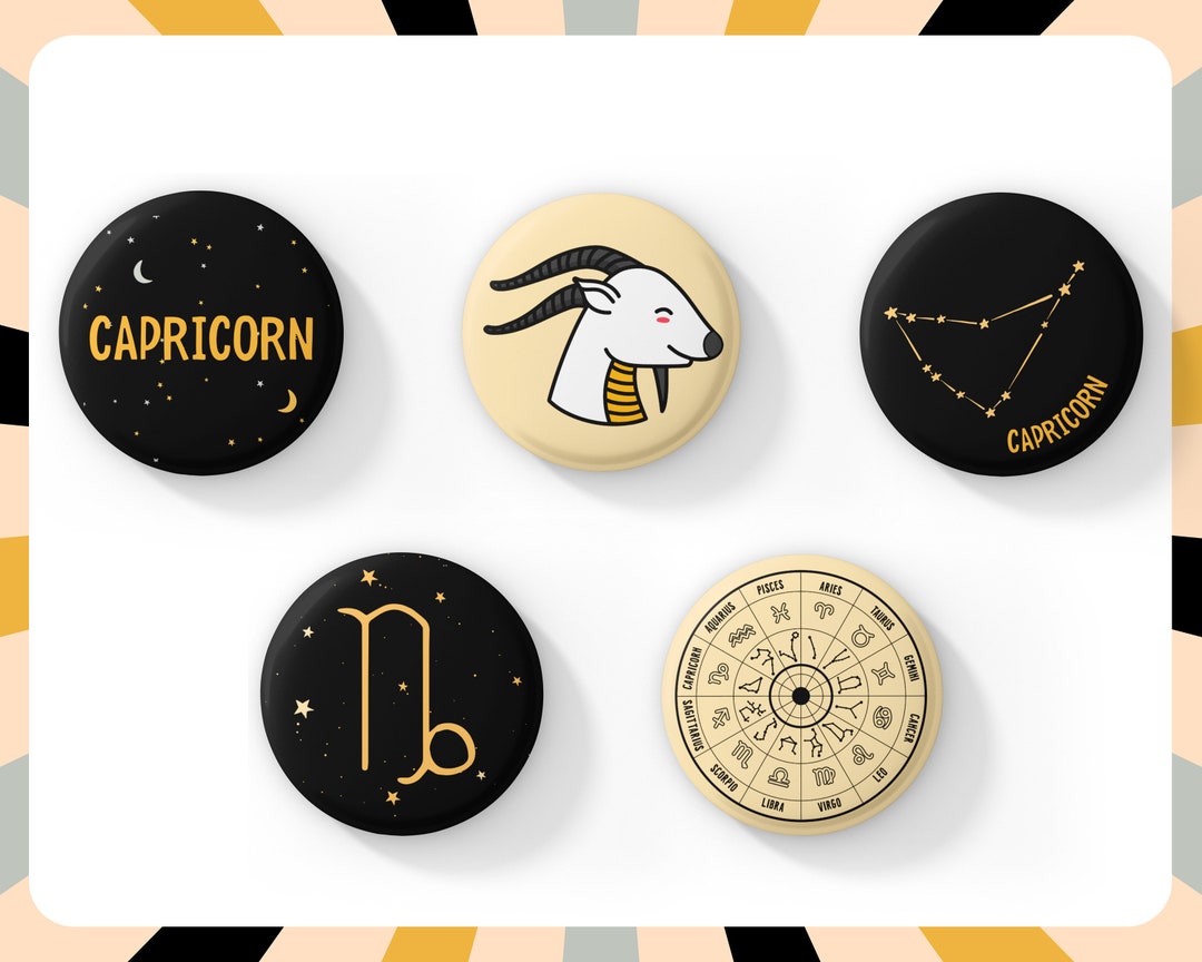 Capricorn Pin Badges | Zodiac Sign | Birthday Button | Star ...