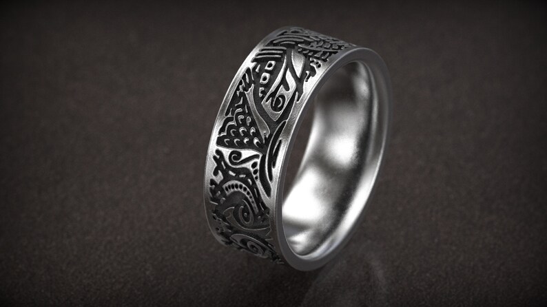 Aztec Pattern Ring , Mens Ring , Mayan Wedding Ring , 925 Sterling ...
