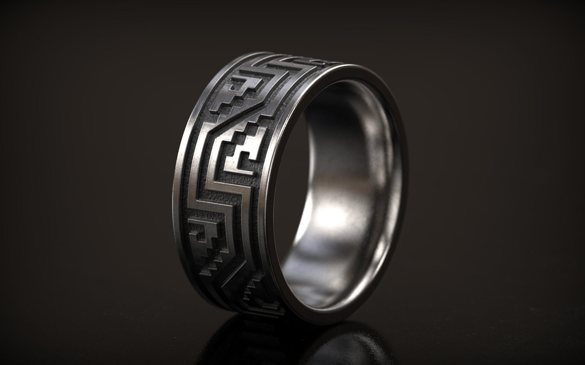 Aztec Pattern Ring Mens Ring Mayan Wedding Ring 925 - Etsy