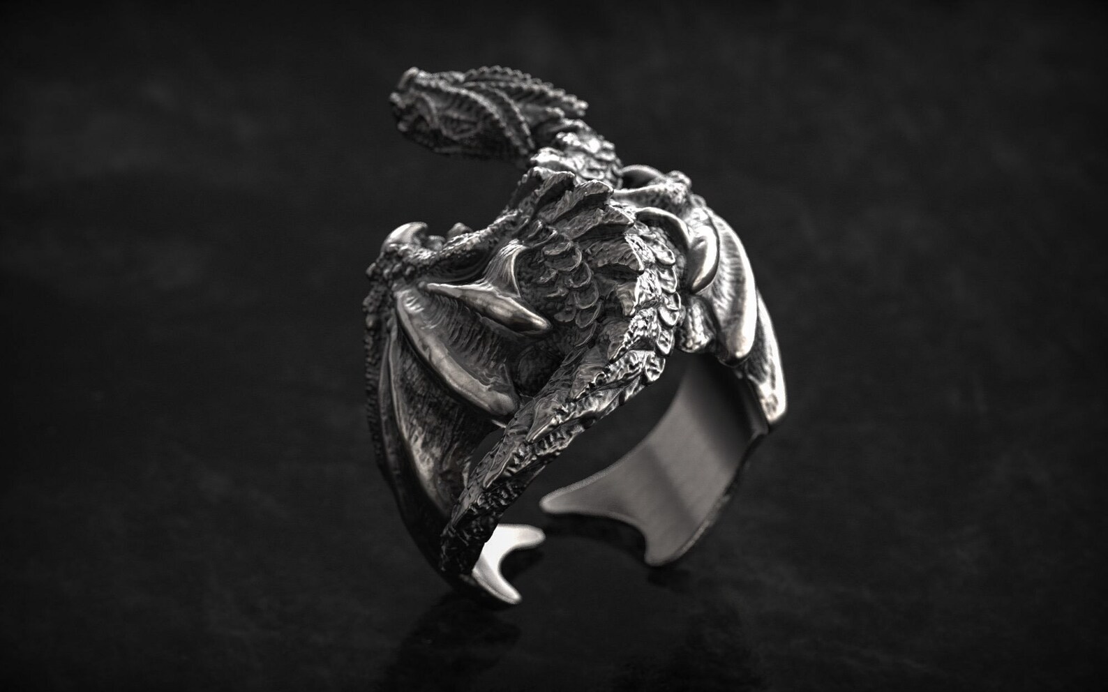 Winged Dragon Ring, Handmade Sterling Silver Ring, Unique Ring for Man ...