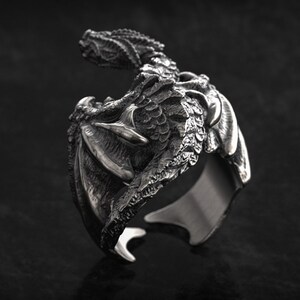 Winged Dragon Ring, Handmade Sterling Silver Ring, Unique Ring for Man ...