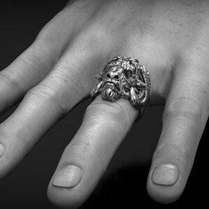 Silver Bison Ring, Bison Head Ring, Ram Head Ring, Men Jewelry, Large ...