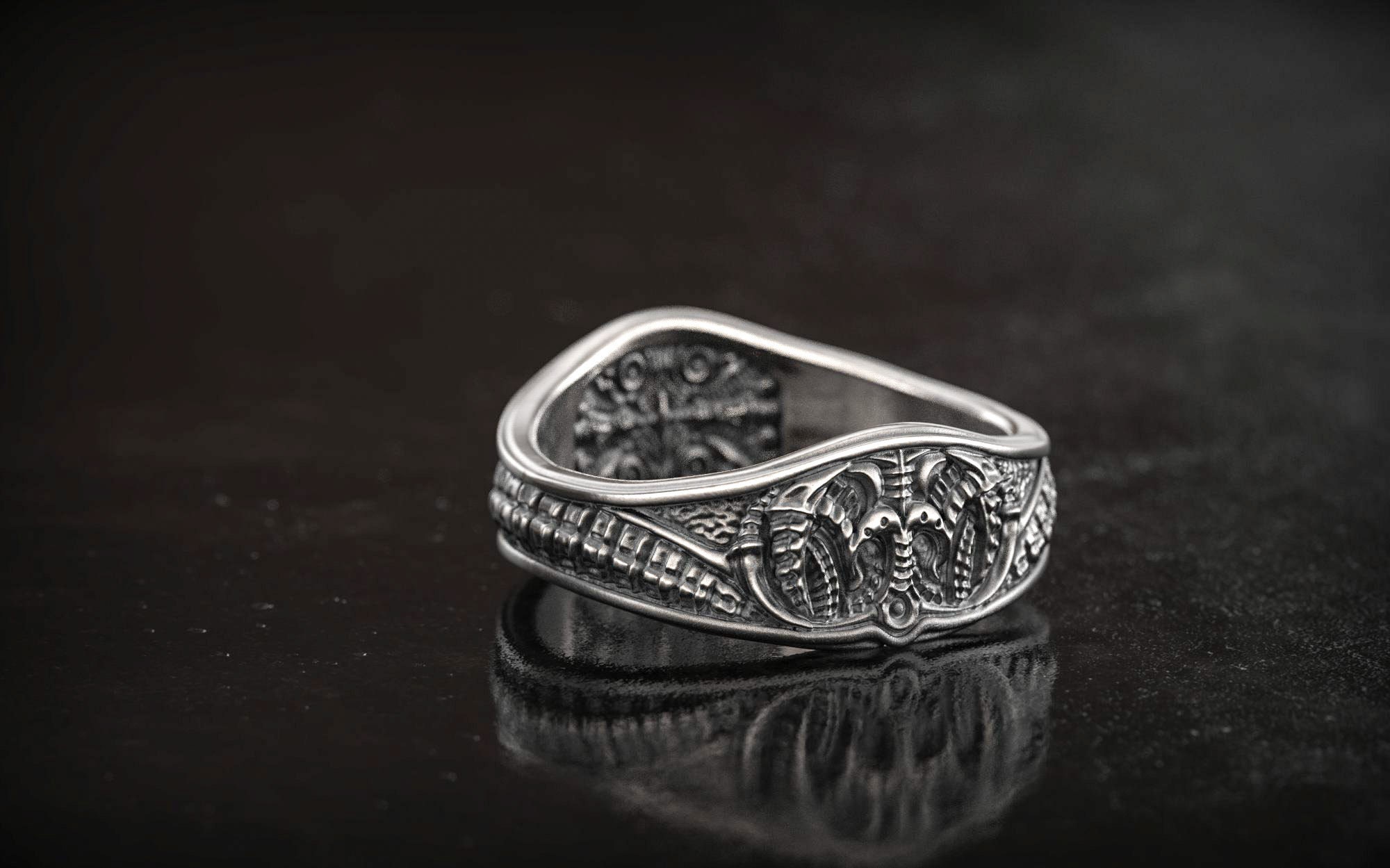 H.R. Giger Inspired , Biomechanical Band Ring, Engagement Ring ...