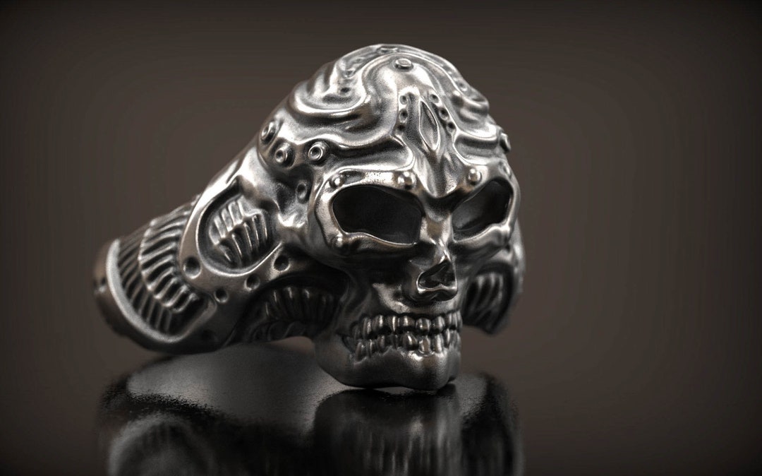 Biomechanical Skull Ring, Robot Sklull Ring, Cyber Punk Ring, Biker ...