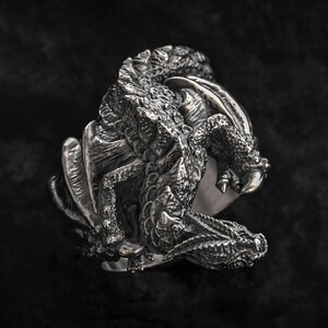 Winged Dragon Ring, Handmade Sterling Silver Ring, Unique Ring for Man ...