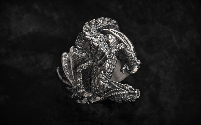 Winged Dragon Ring, Handmade Sterling Silver Ring, Unique Ring for Man ...