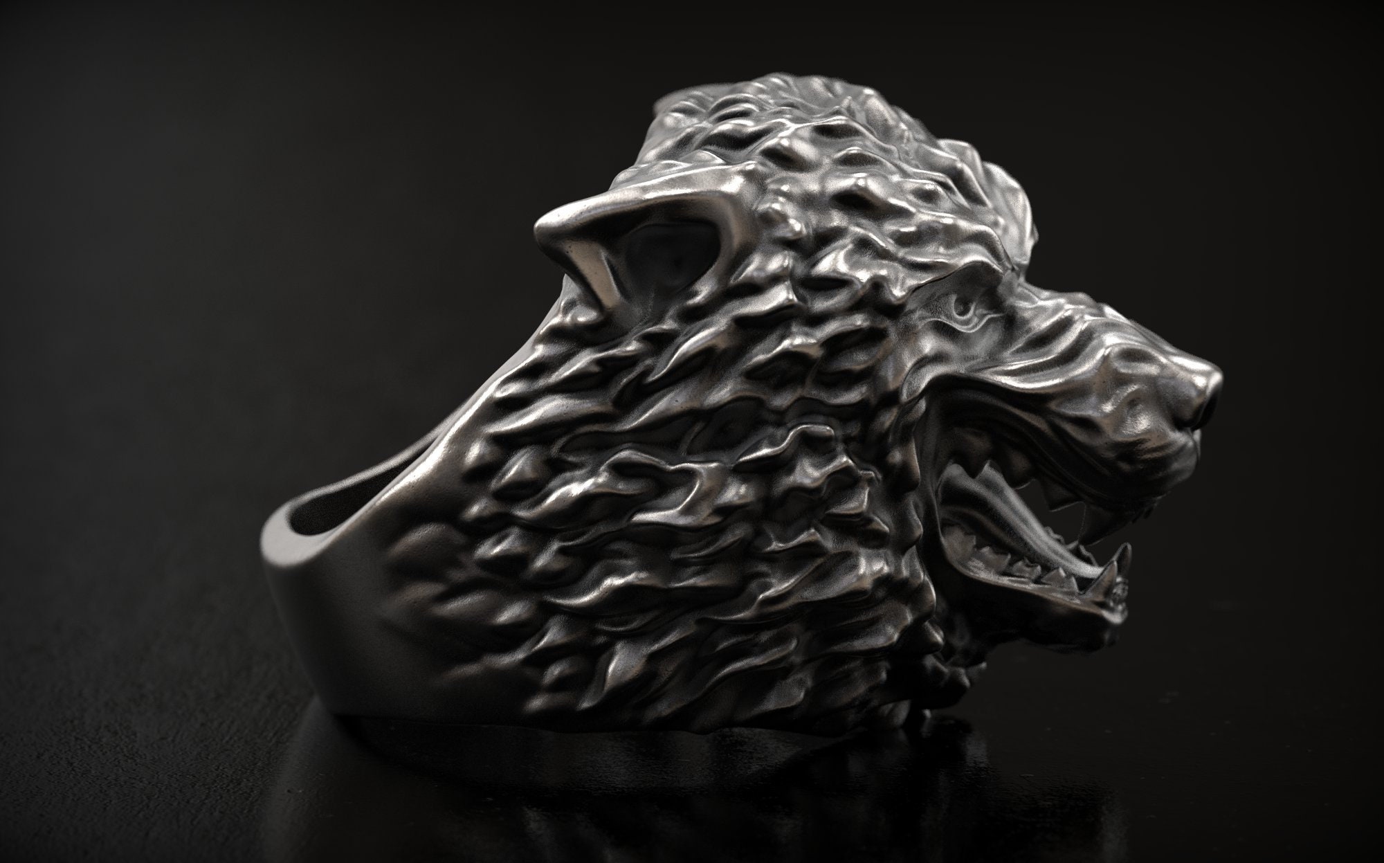 Angry Wolf Ring, Mens Gift, Silver Wolf Ring, Punk Ring, 3d Printed ...