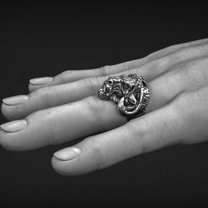 Silver Bison Ring, Bison Head Ring, Ram Head Ring, Men Jewelry, Large ...