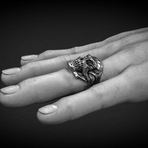 Simple Evil Skull Ring, Old Skull Ring, Demon Skull, Biker Ring, Mans ...