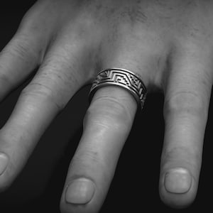 Aztec Pattern Ring , Mens Ring , Mayan Wedding Ring , 925 Sterling ...