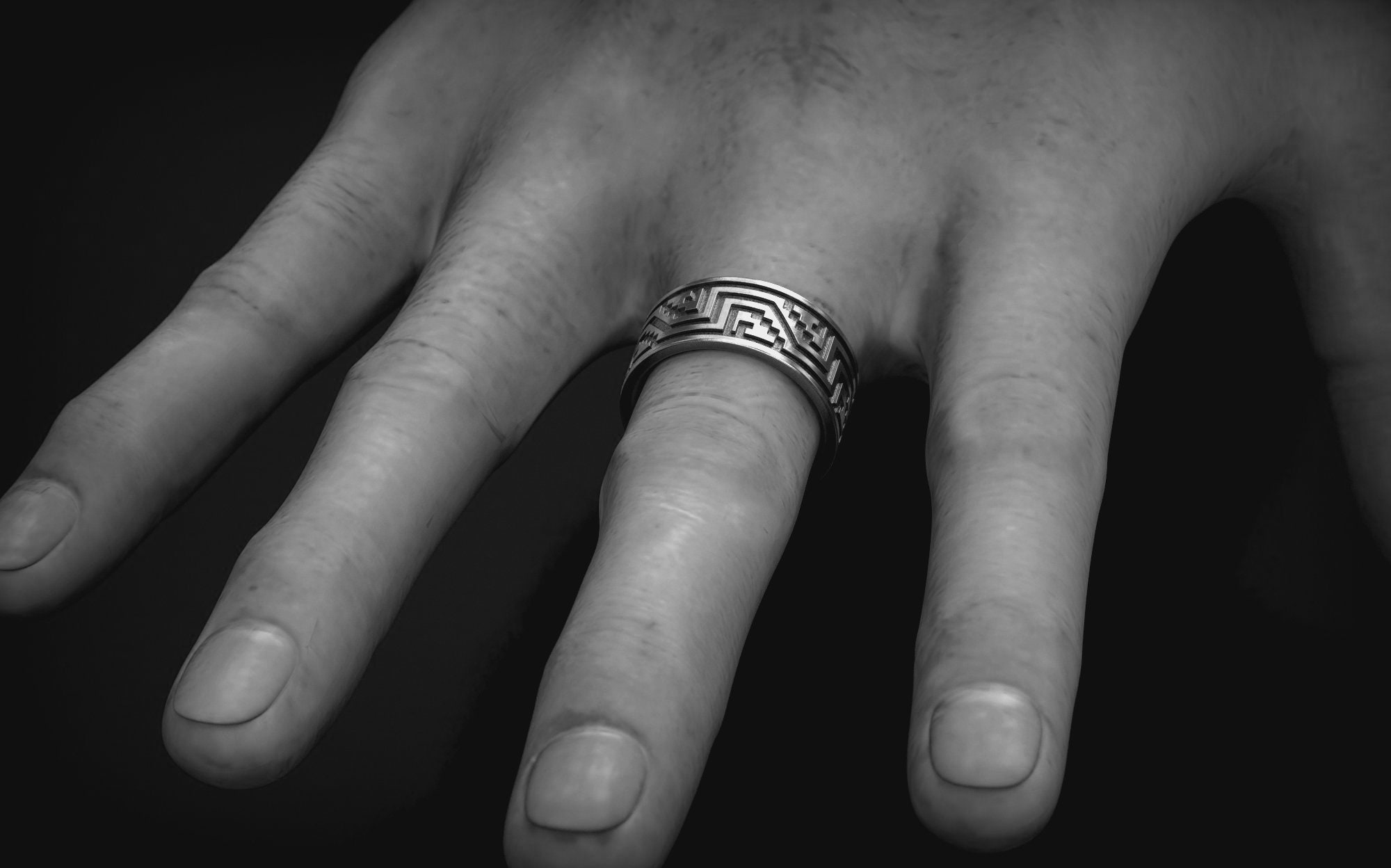 Aztec Pattern Ring Mens Ring Mayan Wedding Ring 925 - Etsy