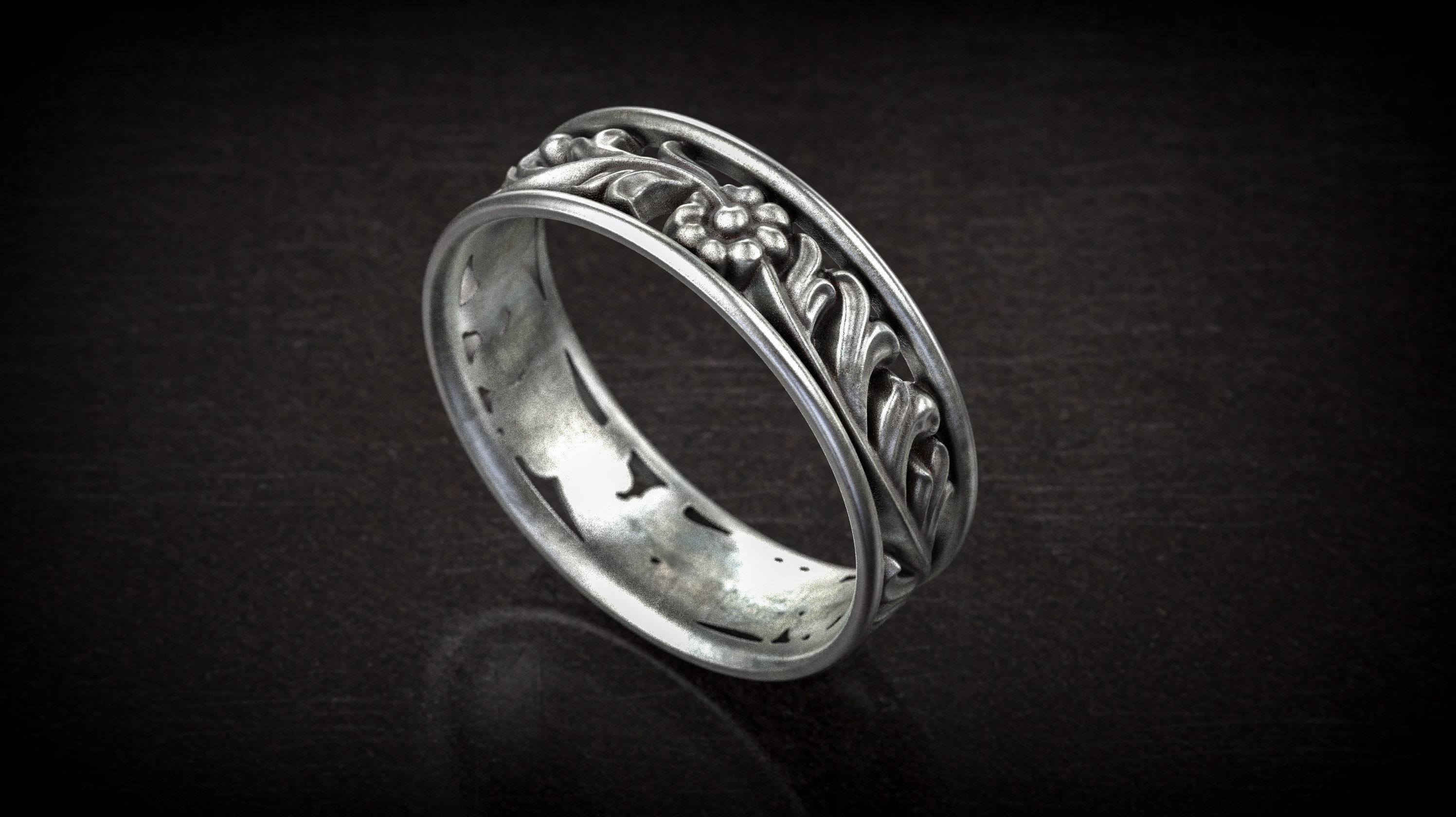 Floral Pattern Ring Wedding Band Ring Filigree Style Unique | Etsy