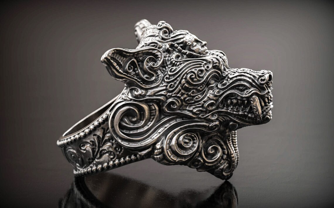 Ornate Wolf Ring Silver Wolf Ring Totem Wolf 3D Print 3d - Etsy