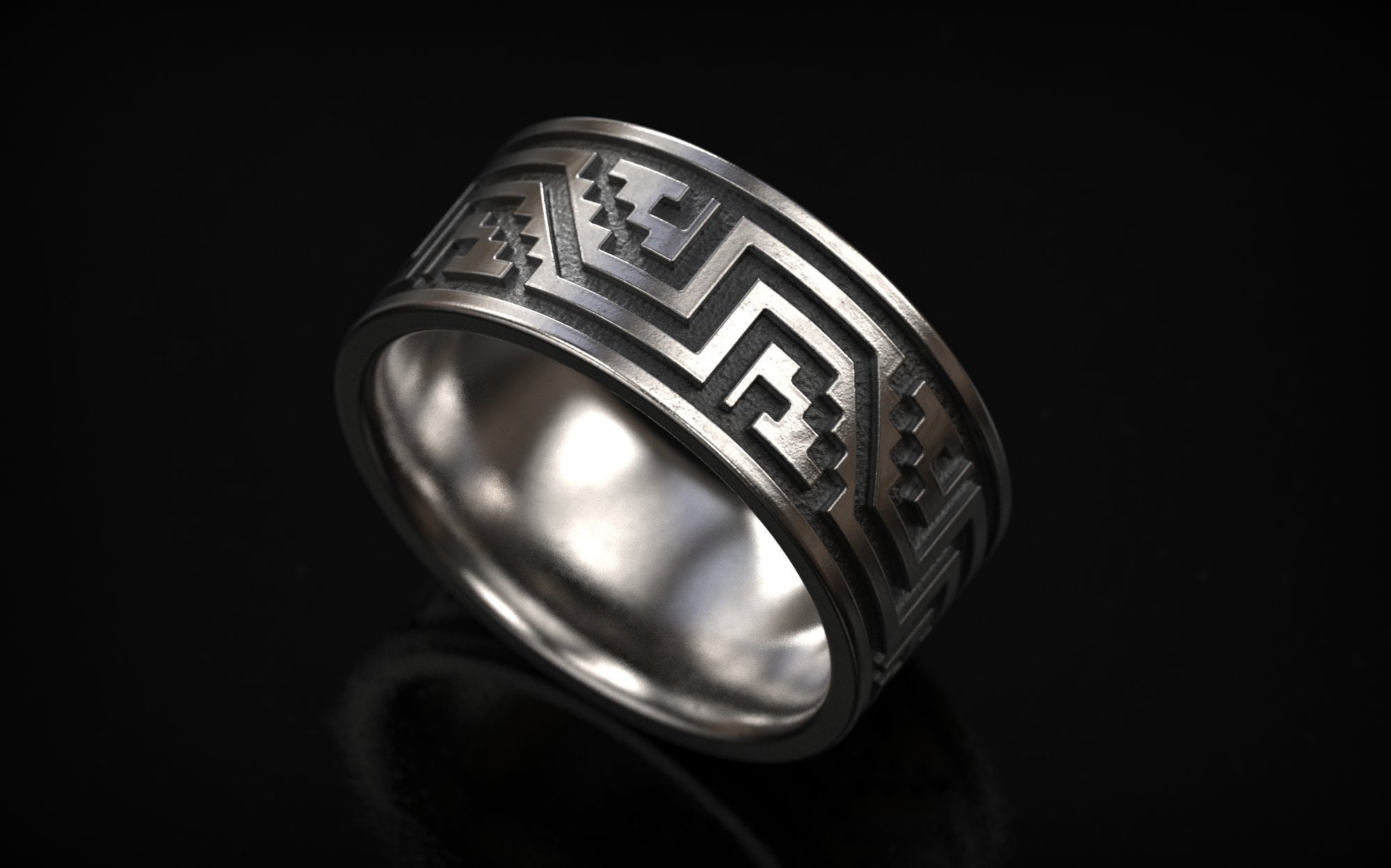 Aztec Pattern Ring Mens Ring Mayan Wedding Ring 925 - Etsy