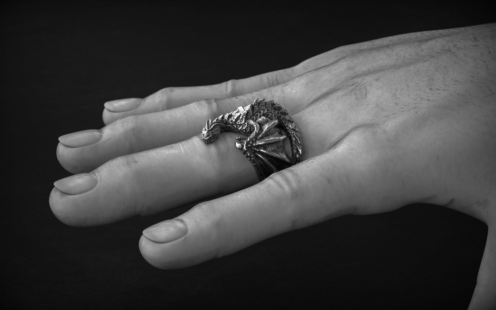 Winged Dragon Ring, Handmade Sterling Silver Ring, Unique Ring for Man ...