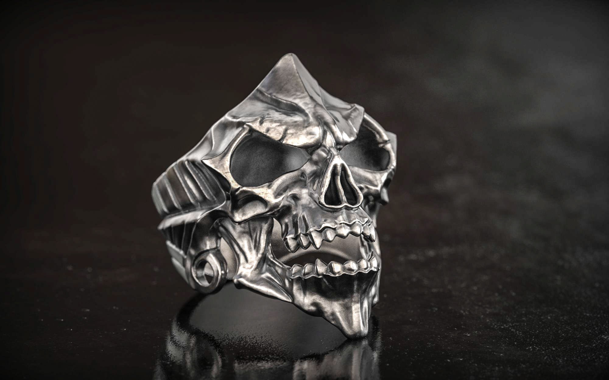 Evil Skull Ring, Old Skull Ring, Demon Skull, Biker Ring, Mans Ring ...