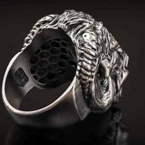 Silver Bison Ring, Bison Head Ring, Ram Head Ring, Men Jewelry, Large ...