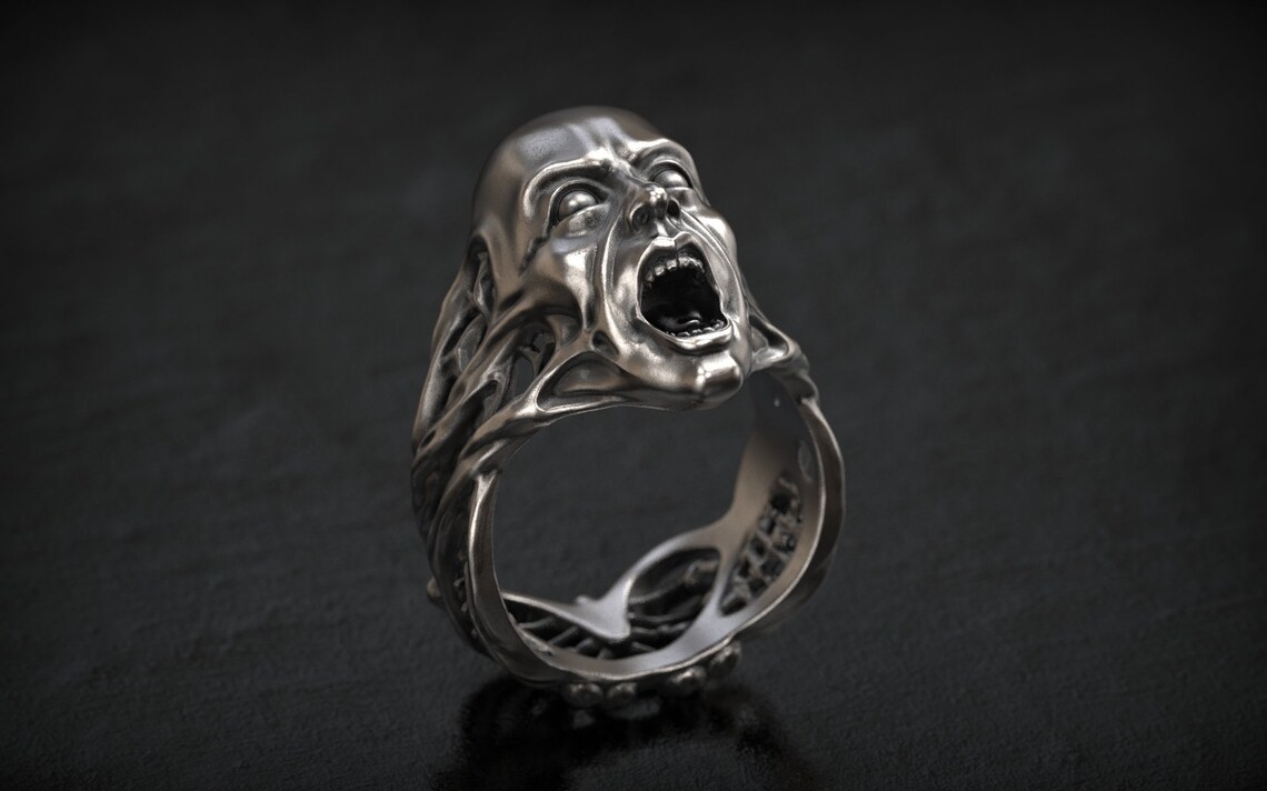 Screaming Face Ring, Face Ring, Scream Ring, Biker Ring, Human Face ...