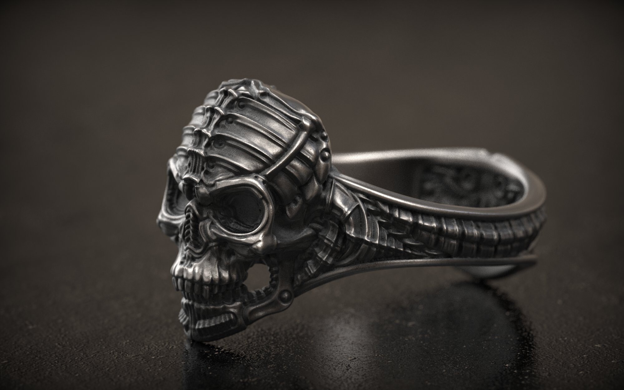 H.R. Giger Inspired Biomechanical Skull Ring Mens Ring | Etsy