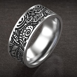 Aztec Pattern Ring , Mens Ring , Mayan Wedding Ring , 925 Sterling ...