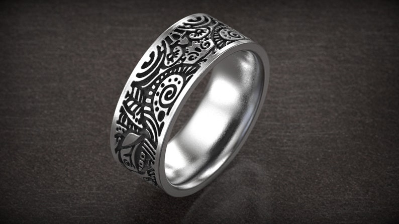 Aztec Pattern Ring , Mens Ring , Mayan Wedding Ring , 925 Sterling ...