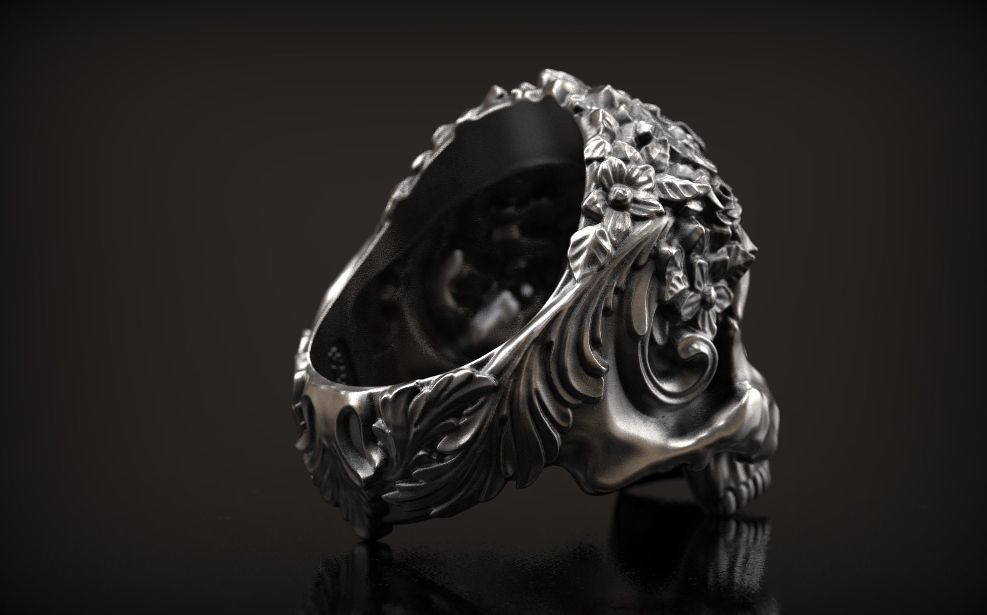 Skull Ring , Floral Skull , Flower Skull Ring , Rose Skull , Women Ring ...