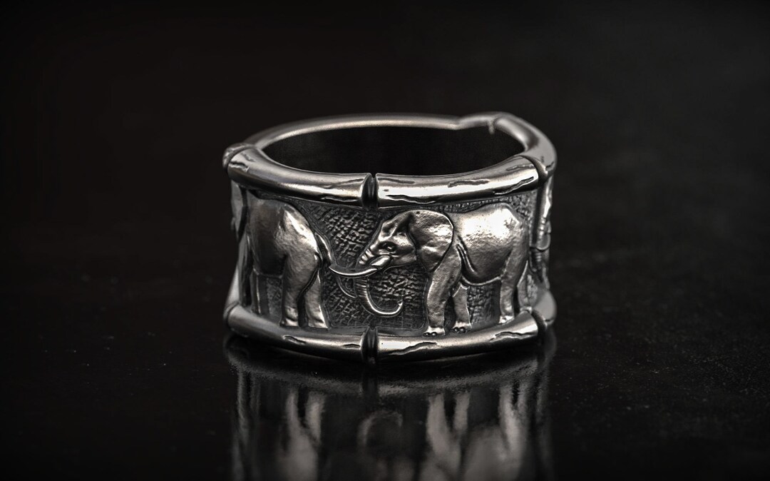 Elephants Handmade Band Ring, Elephants Wedding Ring, Stacking Animal ...