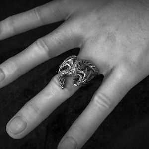 Winged Dragon Ring, Handmade Sterling Silver Ring, Unique Ring for Man ...