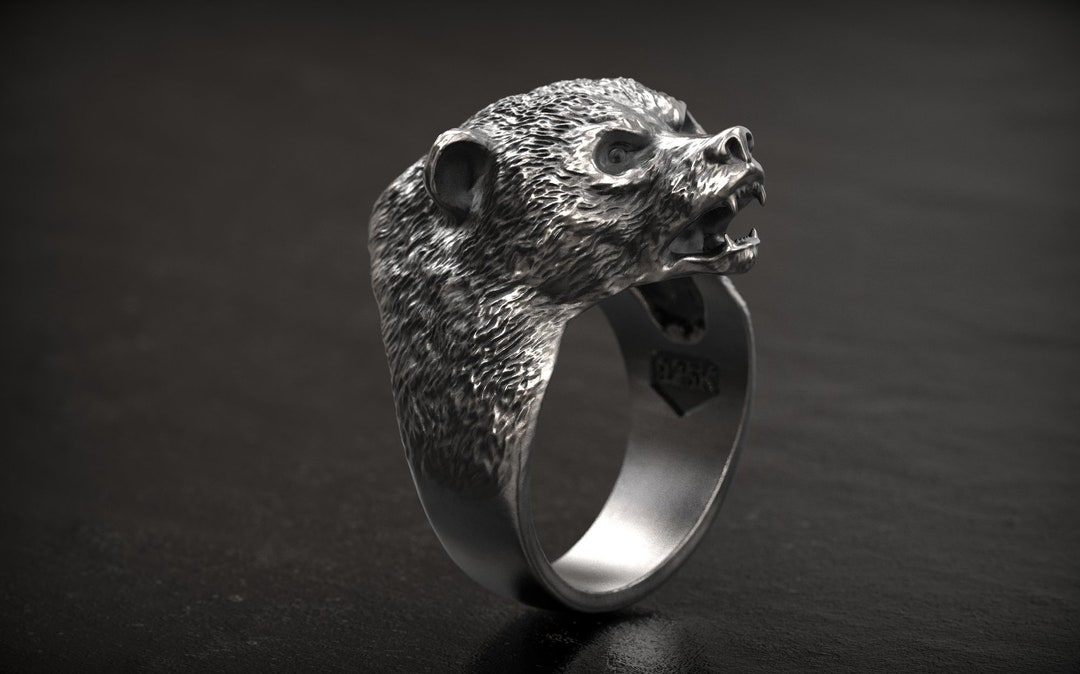 Silver Bear Ring, Bear Head Ring, Wild Bear Ring, Men Jewelry, Large ...