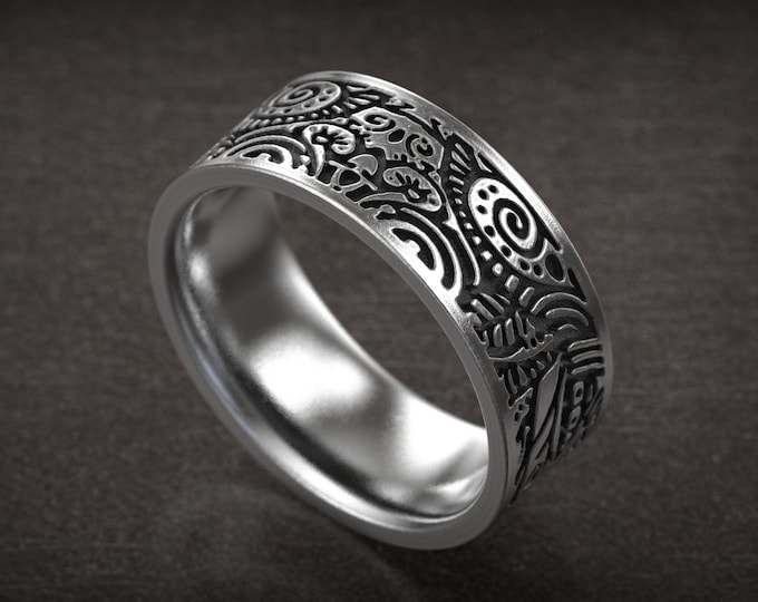 Aztec Pattern Ring , Mens Ring , Mayan Wedding Ring , 925 Sterling ...