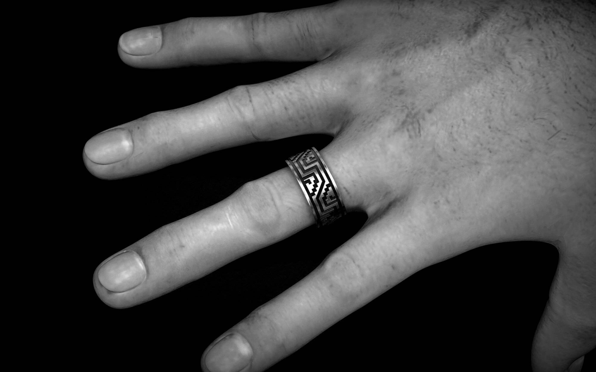 Aztec Pattern Ring Mens Ring Mayan Wedding Ring 925 - Etsy