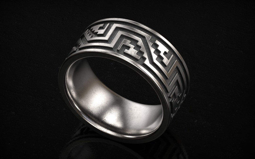 Aztec Pattern Ring , Mens Ring , Mayan Wedding Ring , 925 Sterling ...