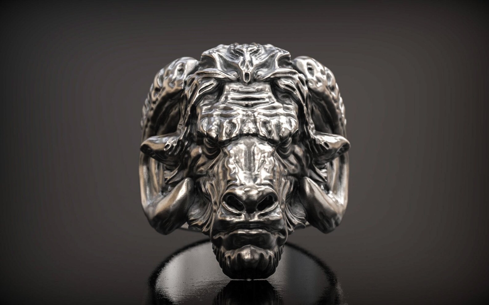 Silver Bison Ring Bison Head Ring Ram Head Ring Men - Etsy