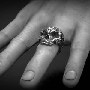 Flame Skull Ring, Fire Ring, Smoke Skull, Fire Skull, Biker Ring, Man ...