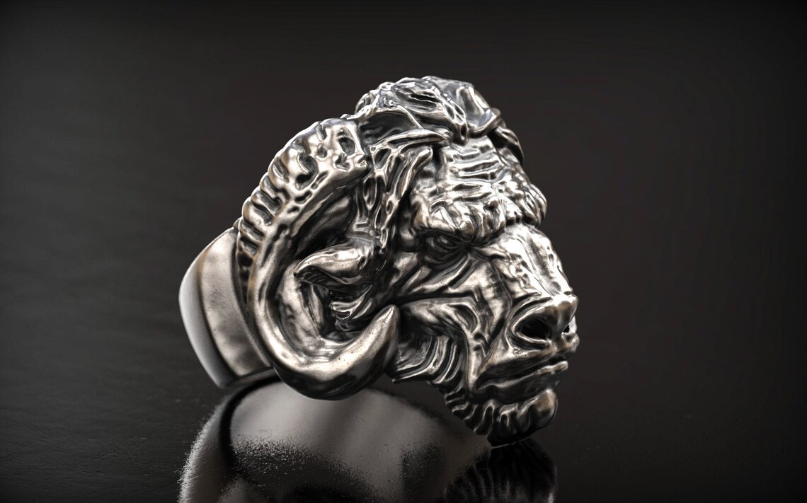 Silver Bison Ring Bison Head Ring Ram Head Ring Men - Etsy