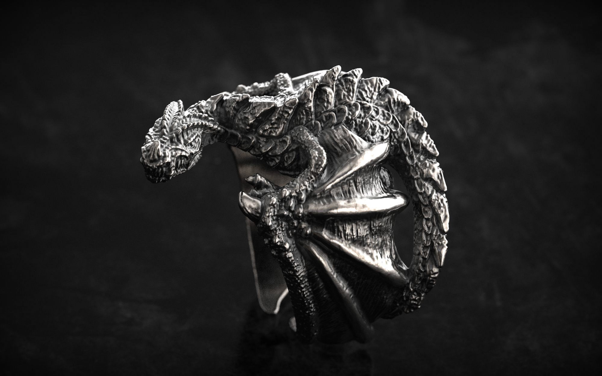 Winged Dragon Ring, Handmade Sterling Silver Ring, Unique Ring for Man ...