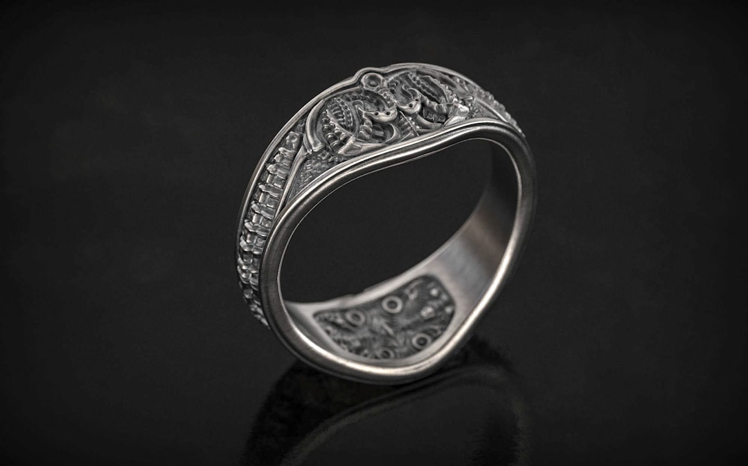 H.R. Giger Inspired , Biomechanical Band Ring, Engagement Ring ...