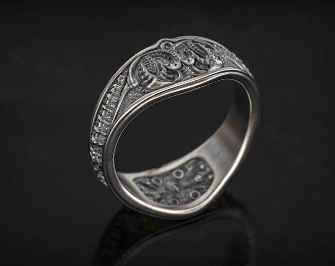 H.R. Giger Inspired , Biomechanical Band Ring, Engagement Ring ...