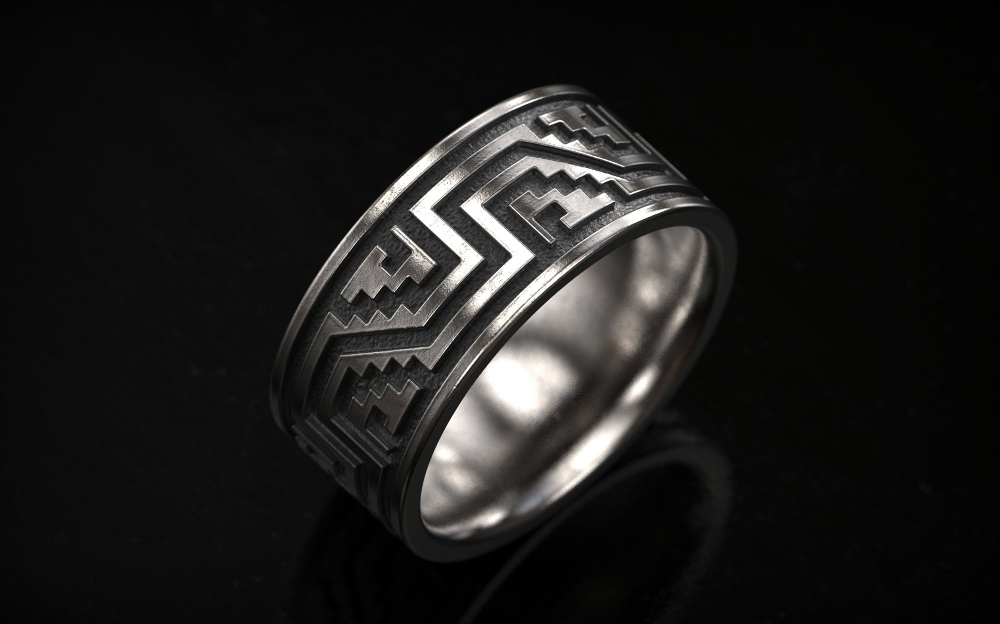 Aztec Pattern Ring Mens Ring Mayan Wedding Ring 925 - Etsy