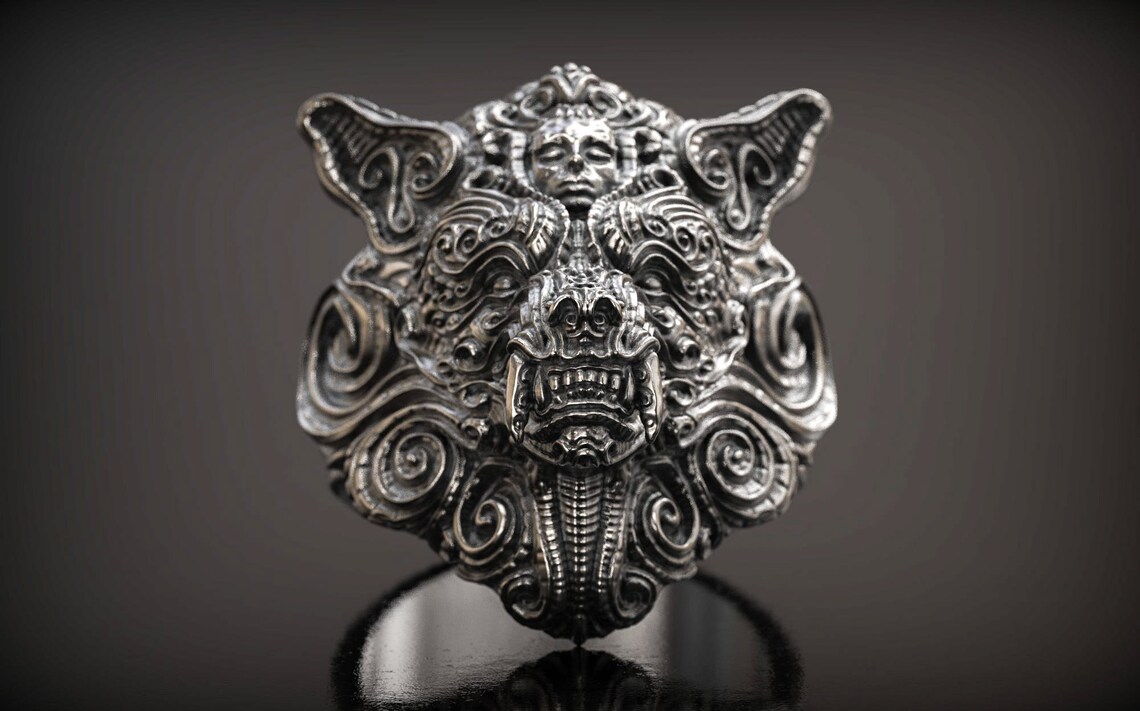 Ornate Wolf Ring Silver Wolf Ring Totem Wolf 3D Print 3d - Etsy