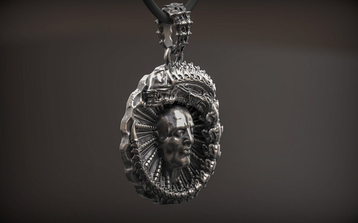 H.R. Giger Inspired, Alien Prometheus Pendant, Alien Covenant, Giger ...