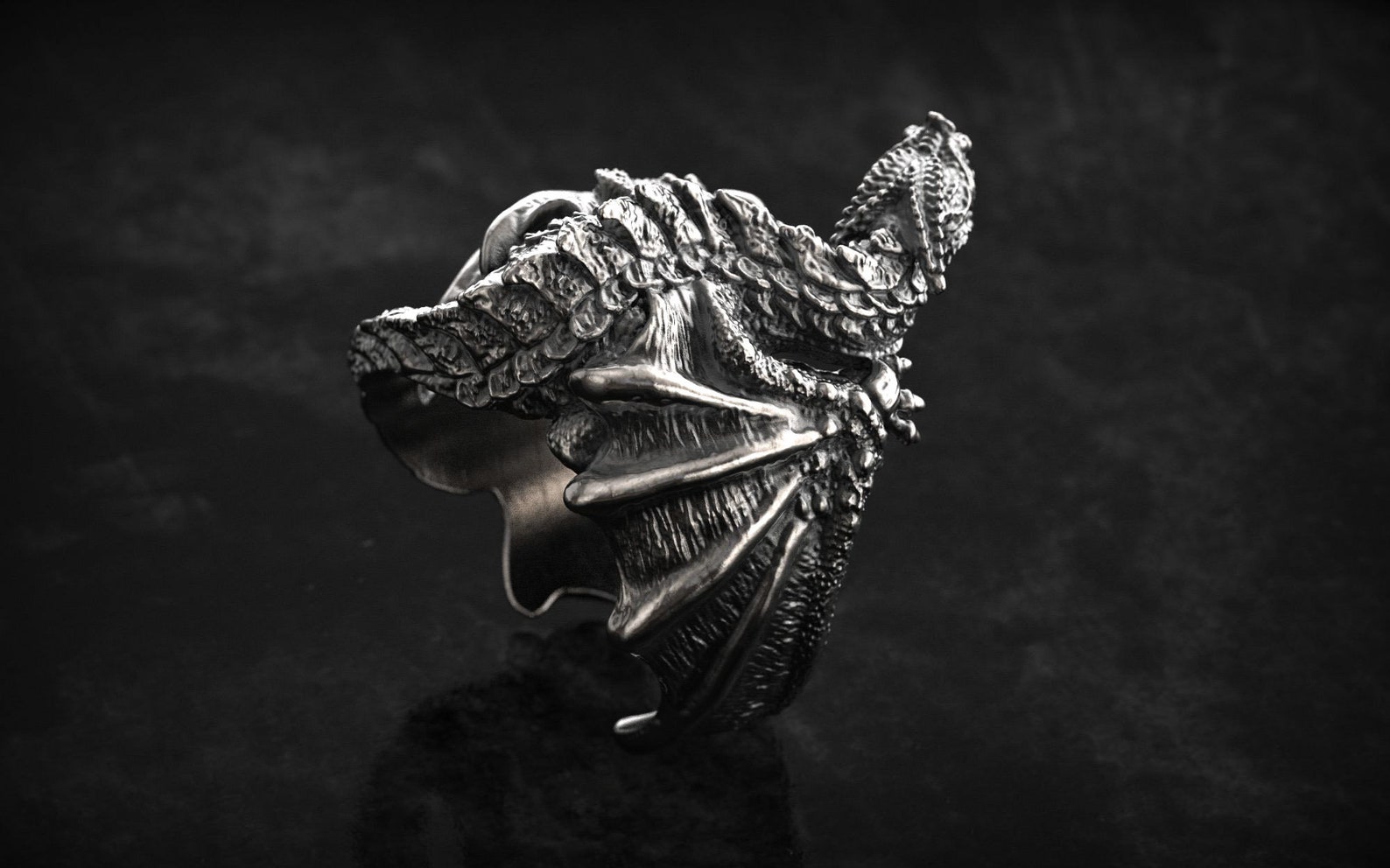 Winged Dragon Ring, Handmade Sterling Silver Ring, Unique Ring for Man ...